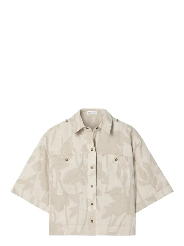 Brunello Cucinelli Floral-print Linen Shirt - Neutrals
