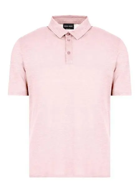 Giorgio Armani Short-sleeved Polo Shirt In Pure Linen Jersey - Pink