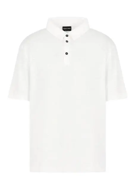 Giorgio Armani Short-sleeved Polo Shirt In Pure Linen Jersey - White