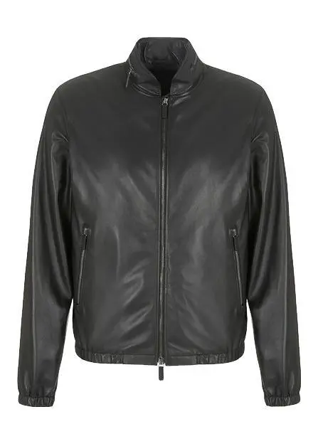 Giorgio Armani Nappa Leather Blouson With Zip - Black