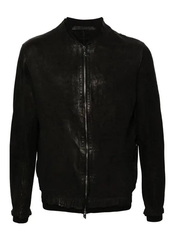 SALVATORE SANTORO Zip-up Leather Bomber Jacket - Black