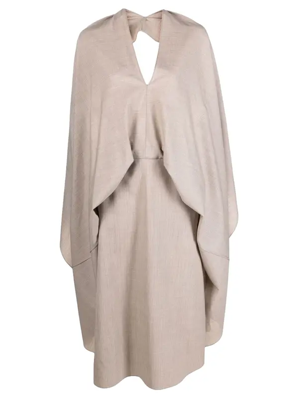 Fendi Cut-out Draped Wool Dress - Neutrals
