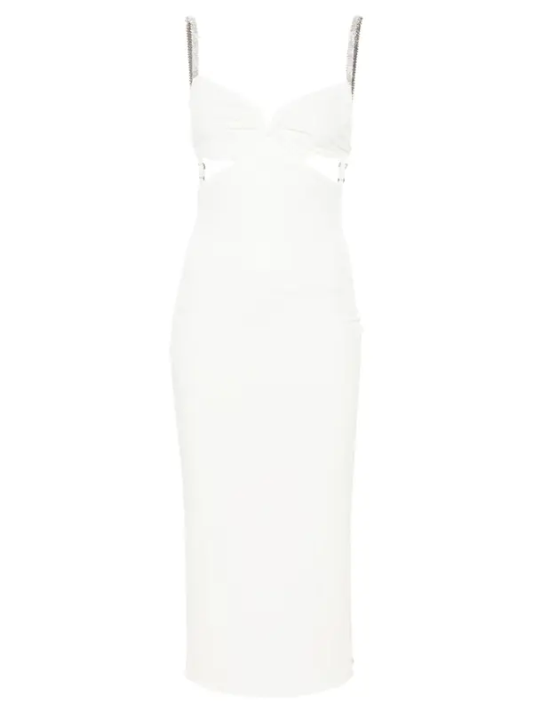 NISSA Cut-out Rhinestone Midi Dress - White