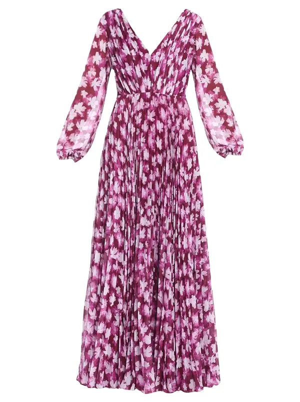 Monique Lhuillier Floral-print Pleated Maxi Dress - Pink