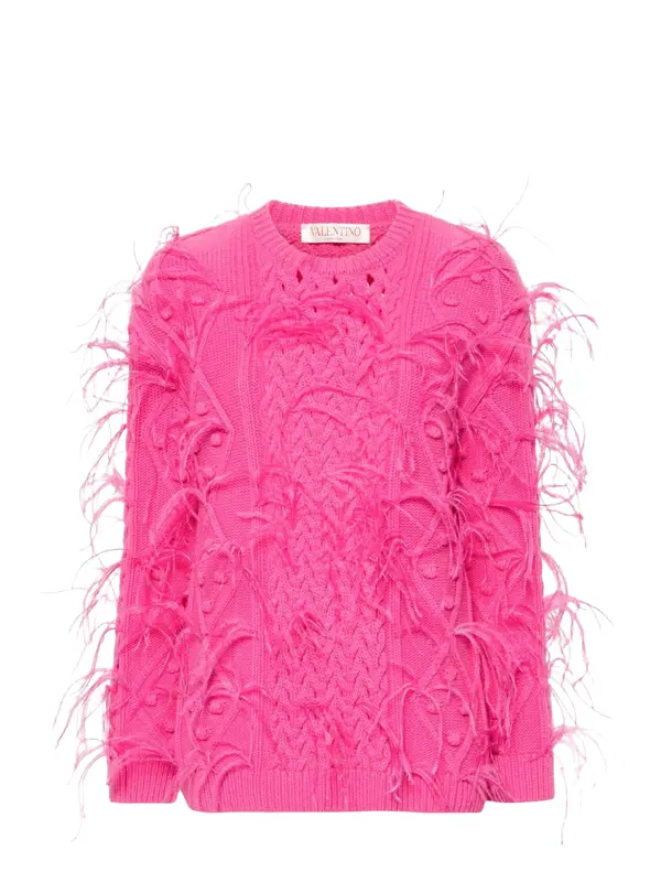 Valentino Garavani Feather-detail Knitted Jumper - Pink