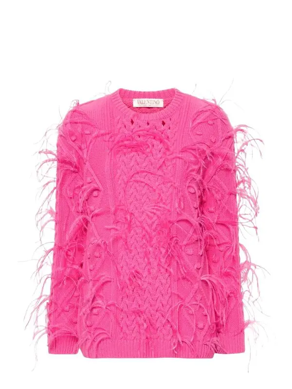 Valentino Garavani Feather-detail Knitted Jumper - Pink