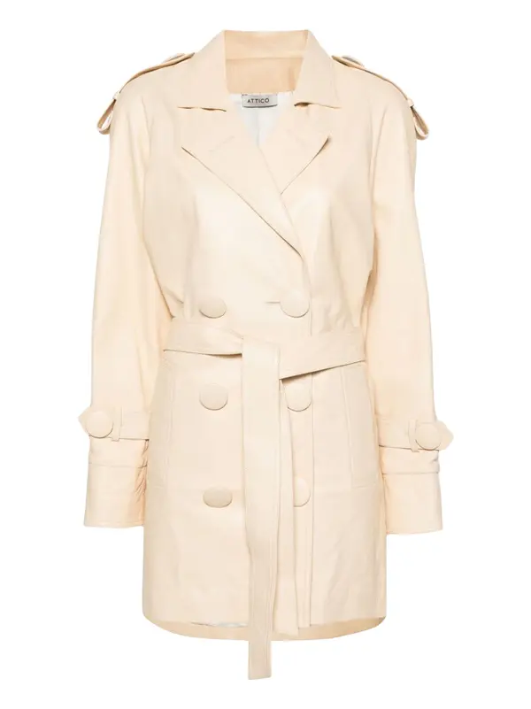 Attico Double-breasted Leather Coat - Neutrals