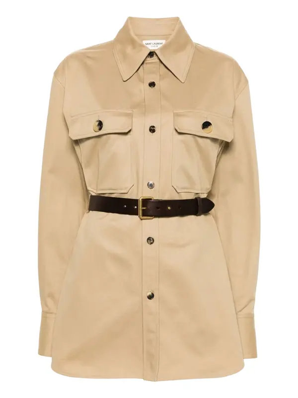 Saint Laurent Belted Saharienne Shirt - Neutrals