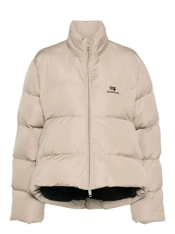 Balenciaga Logo-embroidered Puffer Jacket - Neutrals