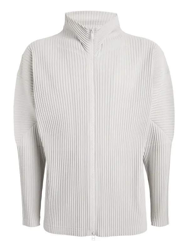 Issey Miyake Pleated Zip-up Cardigan - Grey