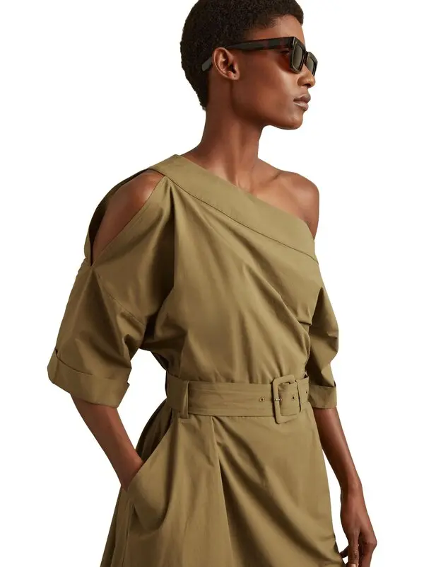 REISS Demi Off-the-shoulder Belted Midi Dress - Khaki