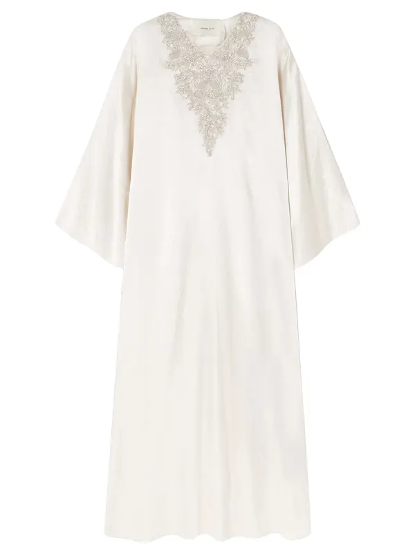 SHATHA ESSA Cape-effect Embellished Embroidered Silk And Cotton-blend Satin Gown - Silver