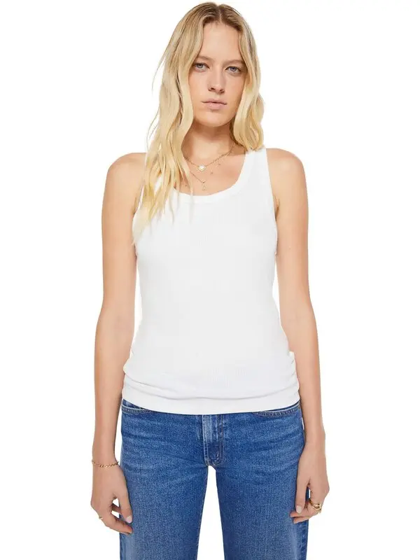 Sprwmn Rib Fitted Scooped Tank Top - White