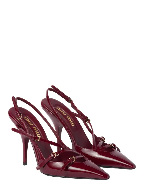 Miu Miu Patent Leather Slingbacks With Buckles - Crimson