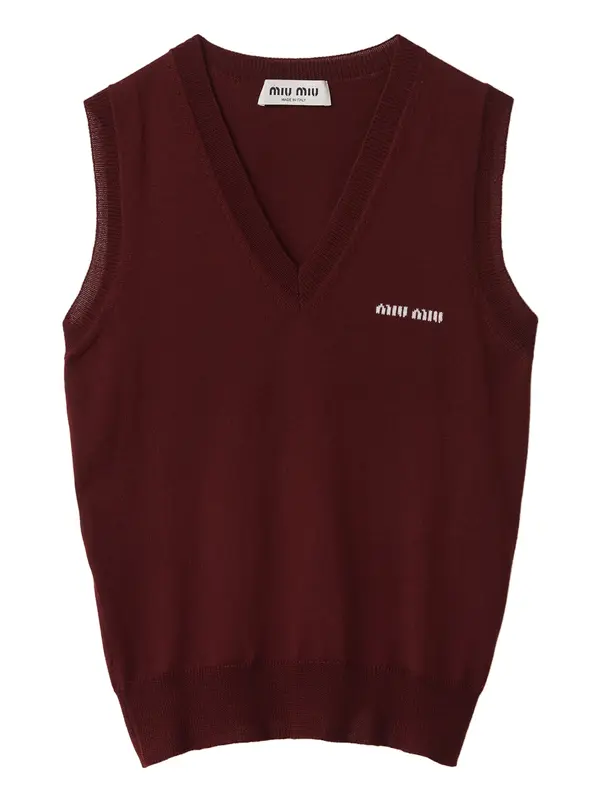 Miu Miu Wool Sweater Vest - Amaranth Red/maize Yellow