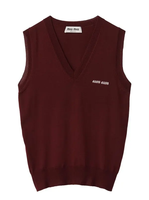 Miu Miu Wool Sweater Vest - Amaranth Red/maize Yellow