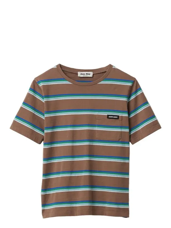 Miu Miu Jersey T-shirt - Tobacco/bluette/green
