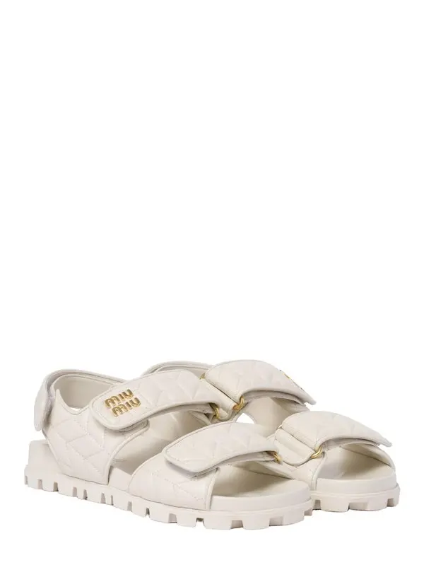 Miu Miu Sporty Matelassé Nappa Leather Sandals - White