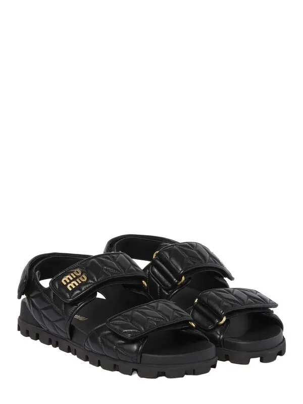 Miu Miu Sporty Matelassé Nappa Leather Sandals - Black