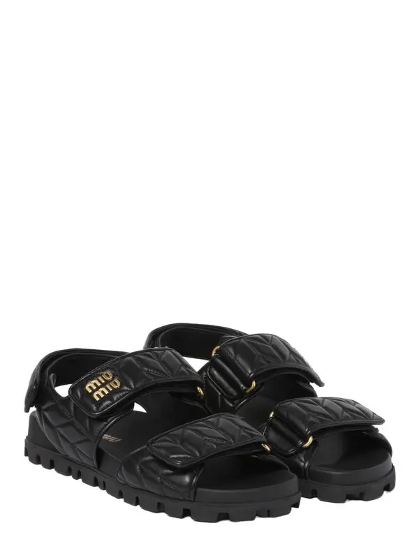 Miu Miu Sporty Matelassé Nappa Leather Sandals - Black