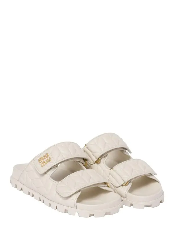 Miu Miu Matelassé Nappa Leather Slides - White