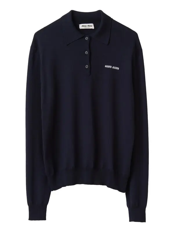 Miu Miu Wool Knit Polo Shirt - Navy