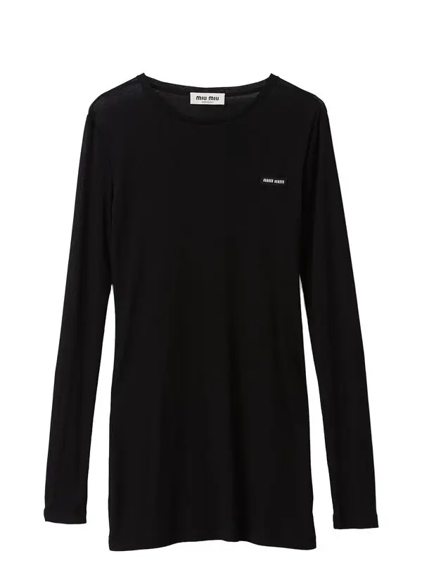 Miu Miu Ribbed Knit Jersey Dress - Black