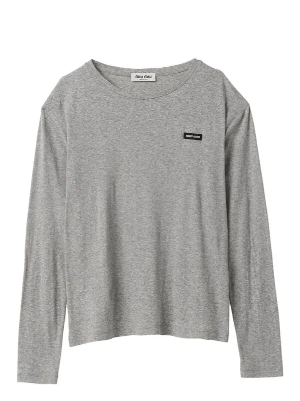 Miu Miu Long-sleeved Ribbed Jersey T-shirt - Grey