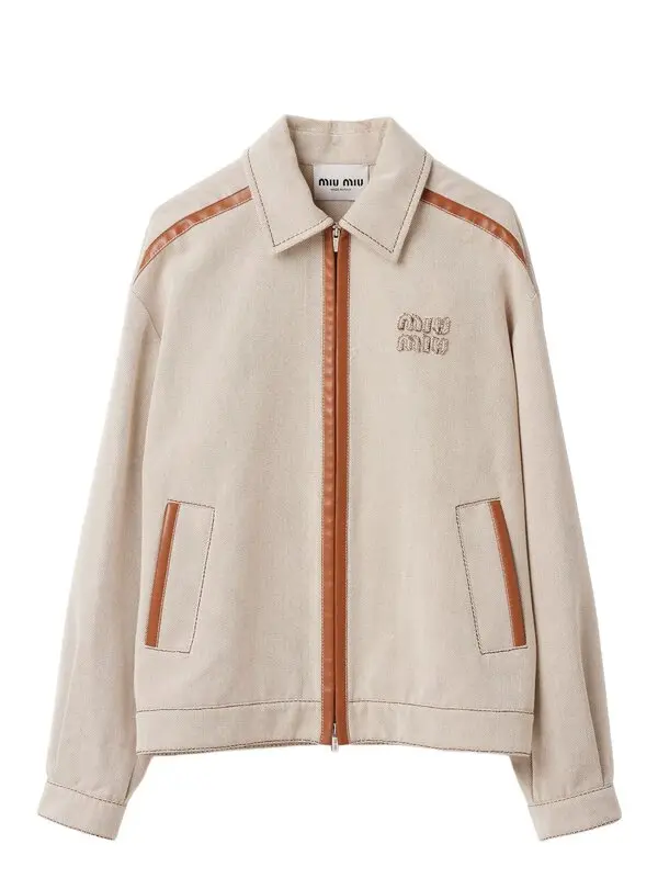 Miu Miu Jacquard Canvas Blouson Jacket - Beige/cognac