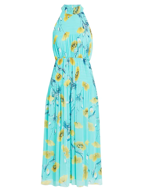 Diane Von Furstenberg Lupin Floral-print Plissé Chiffon Midi Dress - Turquoise