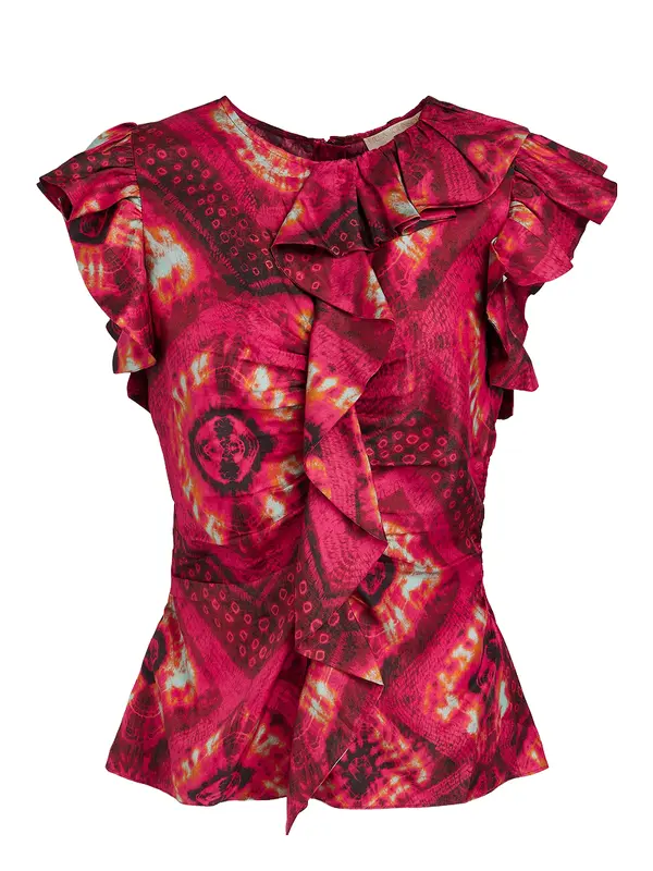 Ulla Johnson Vida Ruffled Printed Top - Fuchsia