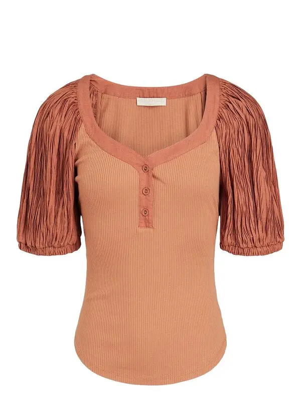 Ulla Johnson Marika Plissé Top - Light Brown