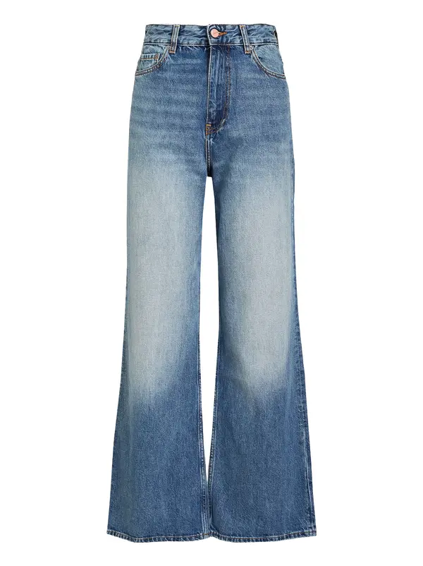 GANNI Faded High-rise Wide-leg Jeans - Mid Denim