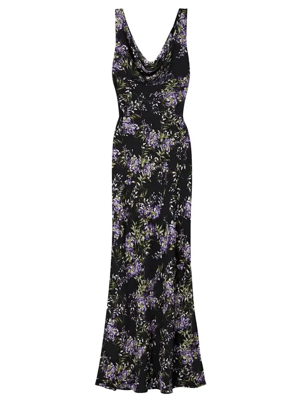 Norma Kamali Draped Floral-print Chiffon Gown - Black