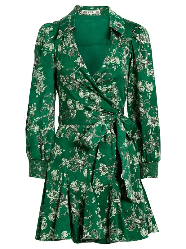 Alice + Olivia Alisa Floral-print Mini Wrap Dress - Green
