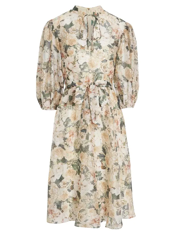 MIKAEL AGHAL Floral-print Habotai Dress - Pastel Yellow