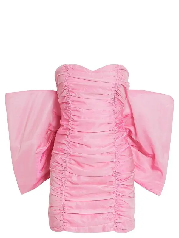 ROTATE BY BIRGER CHRISTENSEN Strapless Organza Mini Dress With Bow Detail - Pink