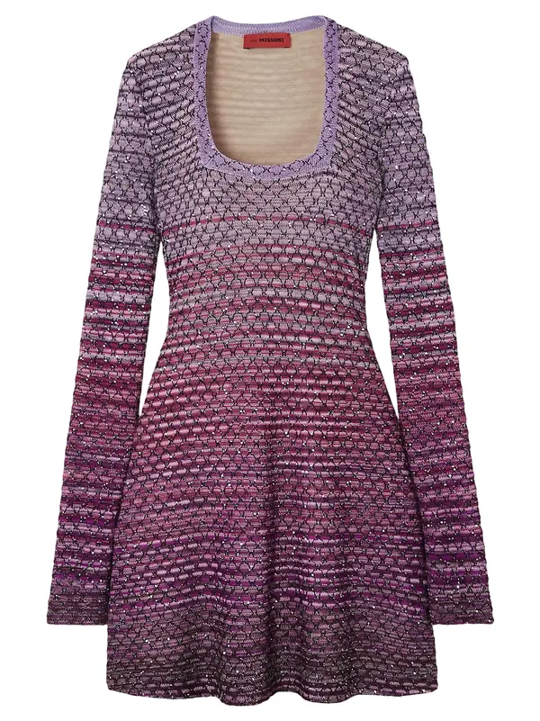 Missoni Embellished Crochet-knit Mini Dress - Purple