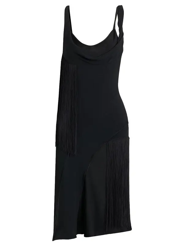 Victoria Beckham Fringed Draped Crepe Dress - Black