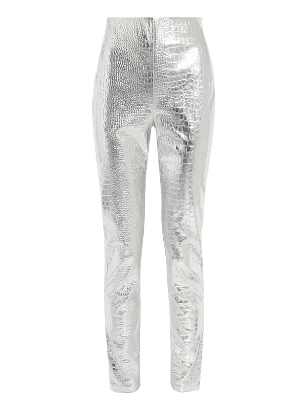 Remain Birger Christensen Metallic Croc-effect Slim-leg Pants - Silver