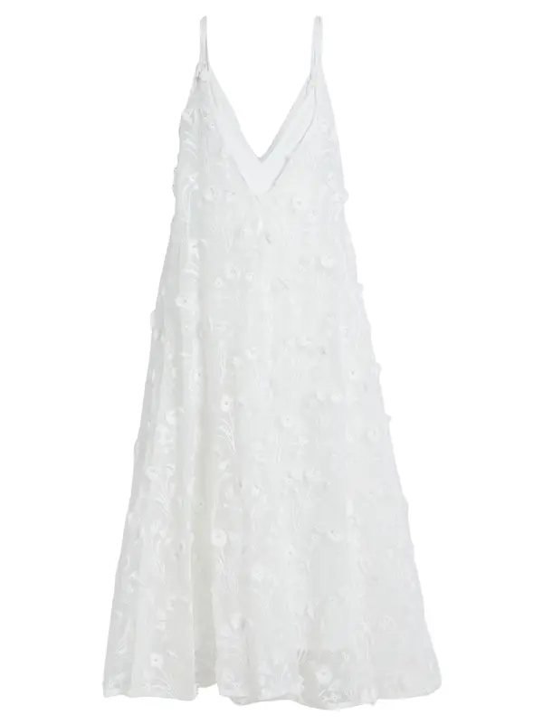 Agua Bendita Hierbaluisa Diente De Leon Anecer Embroidered Organza Midi Slip Dress - White
