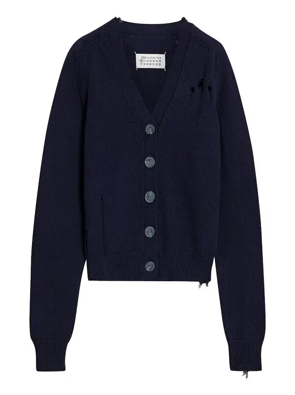 MAISON MARGIELA Distressed Cotton Cardigan - Navy