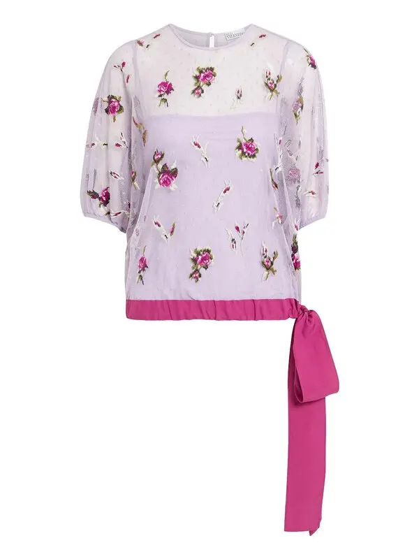 Red Valentino Embroidered Point D'esprit Top - Lavender