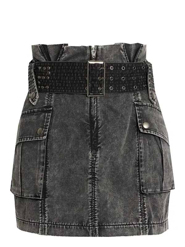 SEROYA Xi Belted Denim Mini Skirt - Charcoal