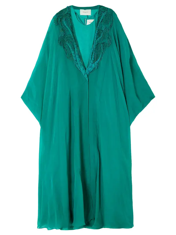 SHATHA ESSA Embellished Embroidered Gown And Cape Set - Green