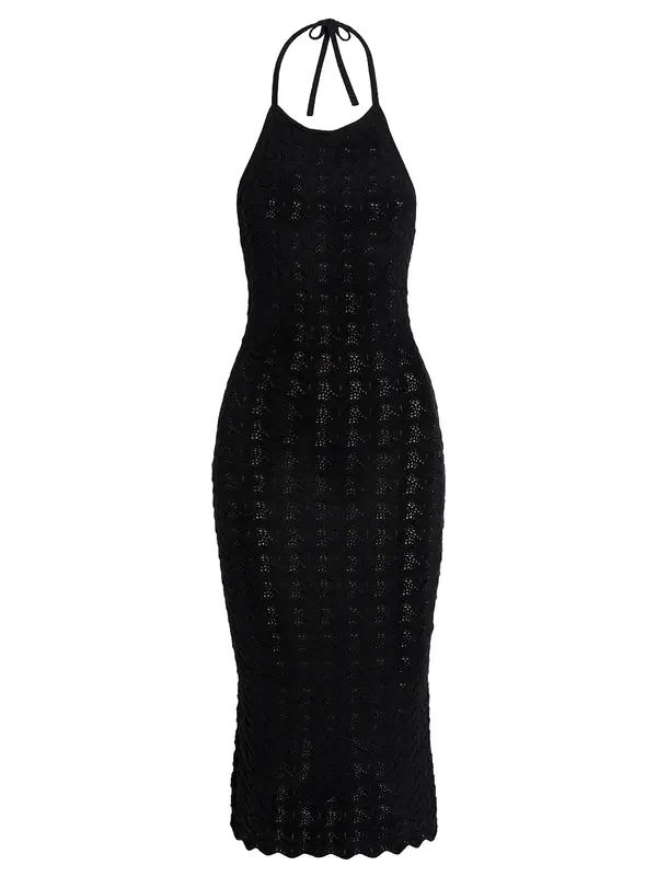 Alice + Olivia Jone Crocheted Cotton-blend Halterneck Midi Dress - Black