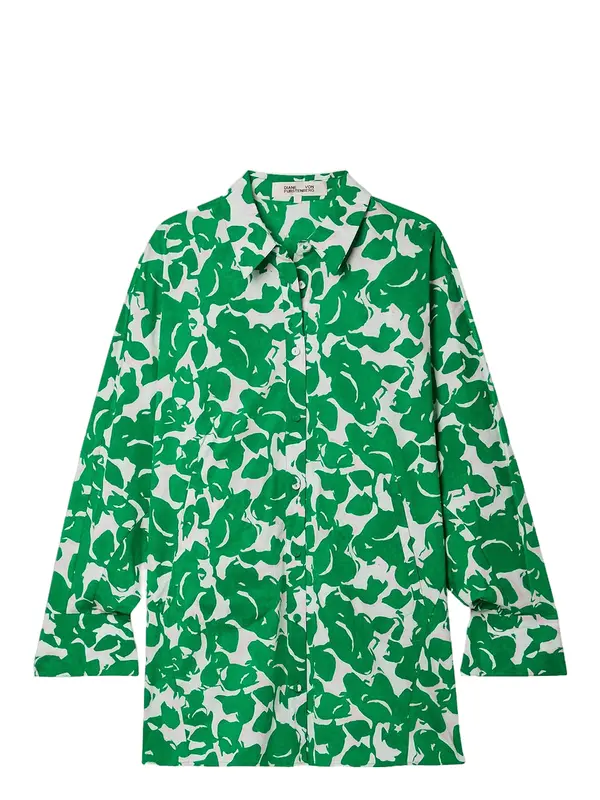 Diane Von Furstenberg Caleb Oversized Printed Shirt - Green