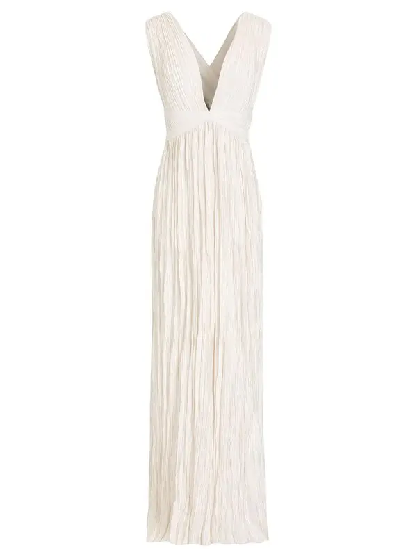 Ulla Johnson Mona Plissé-satin Gown - Off-white