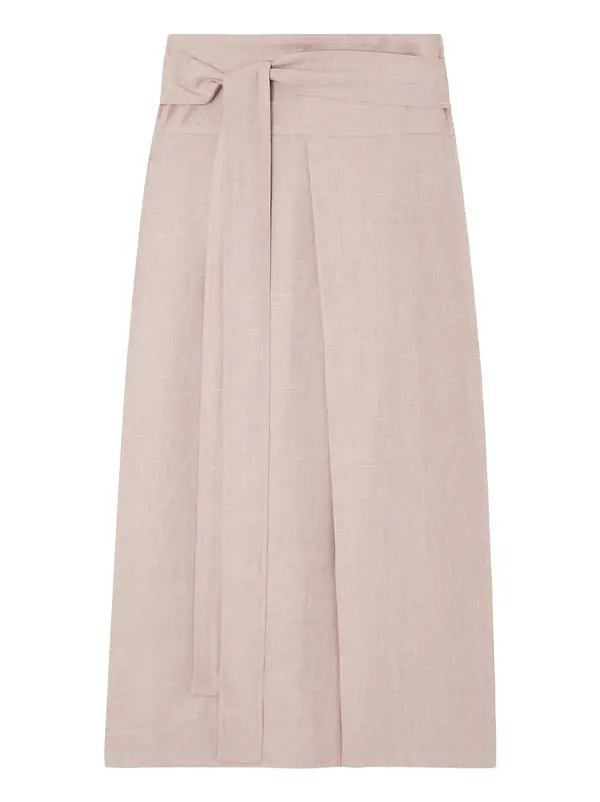 Loro Piana Belted Linen, Wool And Silk-blend Midi Skirt - Pink