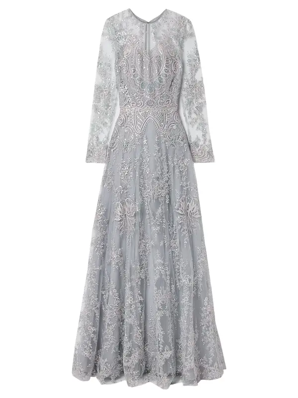 Naeem Khan Embroidered Sequin-embellished Tulle Gown - Blue